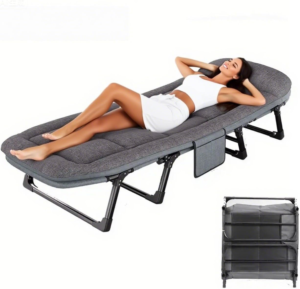 Portable Folding Bed Cot Recliner 6 Position Adjustable Backrest with ...