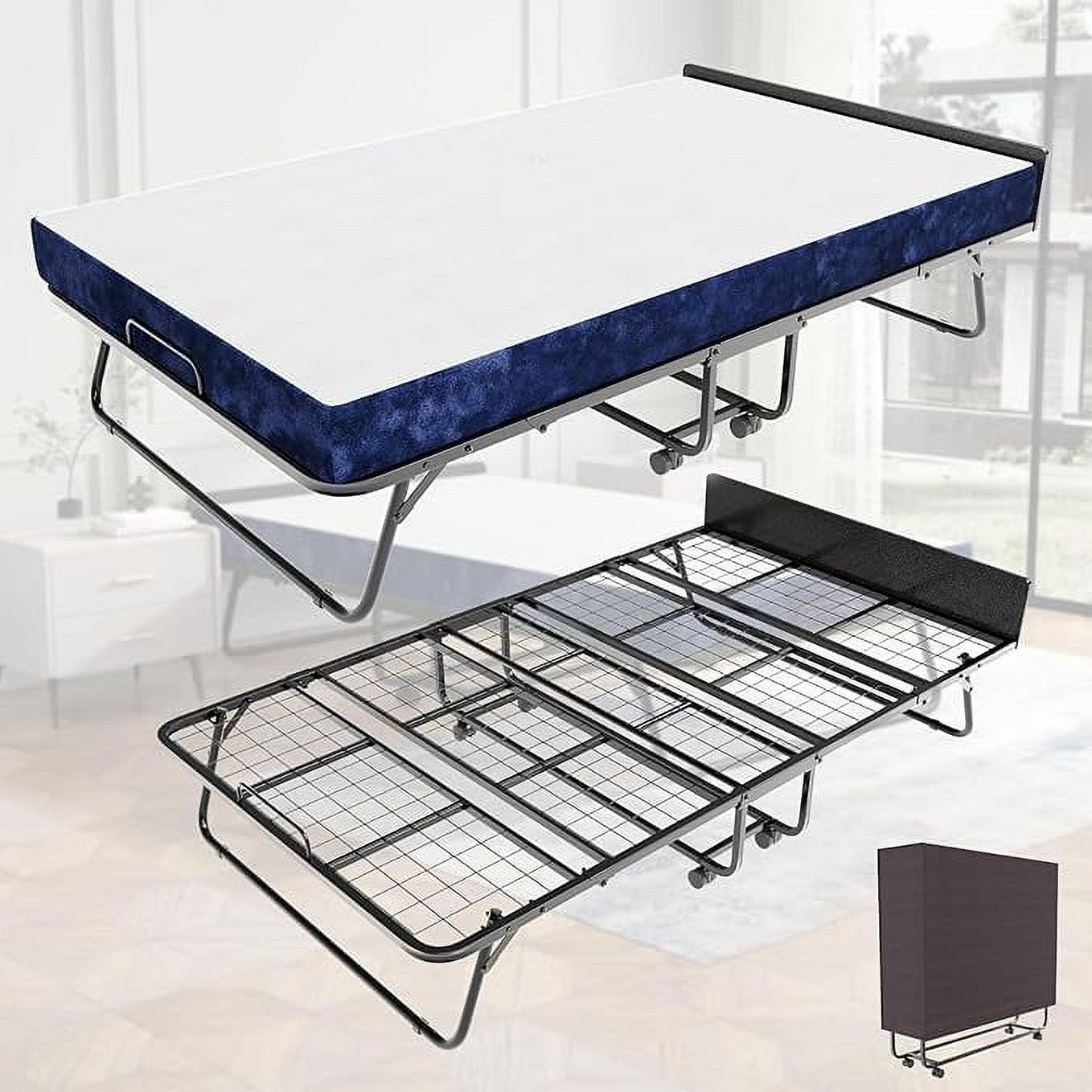 Portable Folding Bed with Mattress, Foldable Bed Frame with Headboard ...