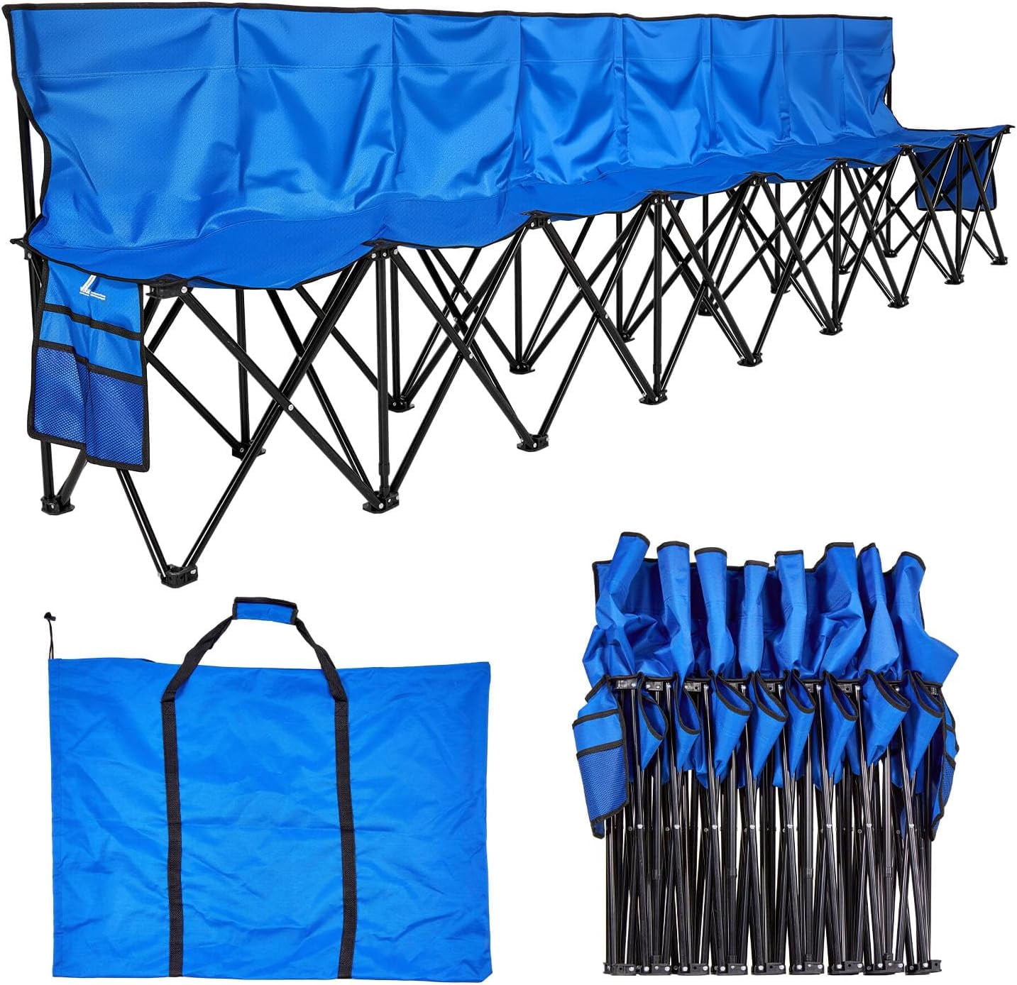 Portable Folding Bench, 8 Seat Foldable Soccer Bench with Side Pockets ...