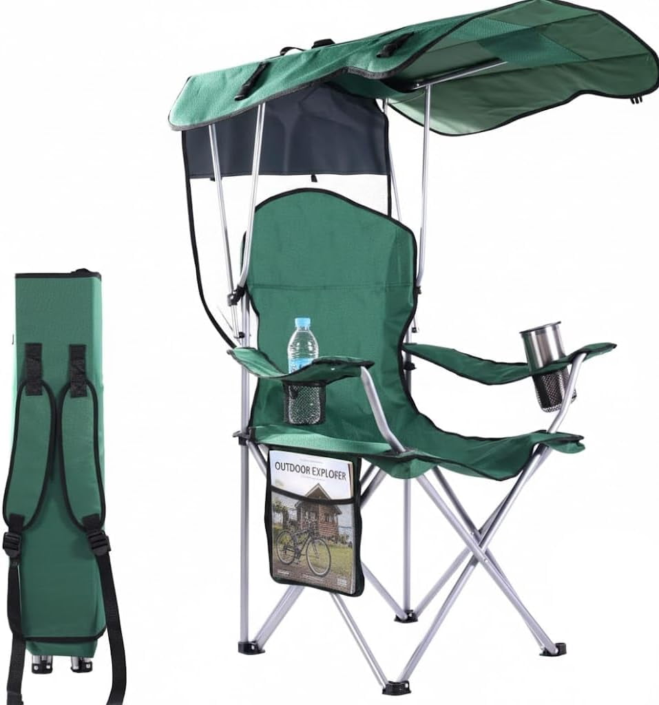 Portable Folding Camping Chairs with Canopy Shade, Beach Chair for ...