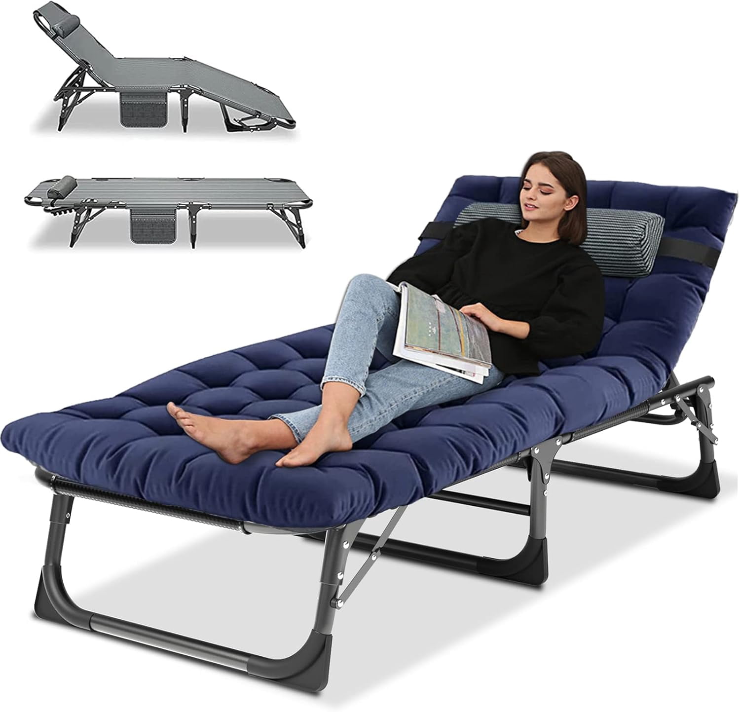 Portable Folding Camping Cot, Adjustable 4-Position Adults Reclining ...