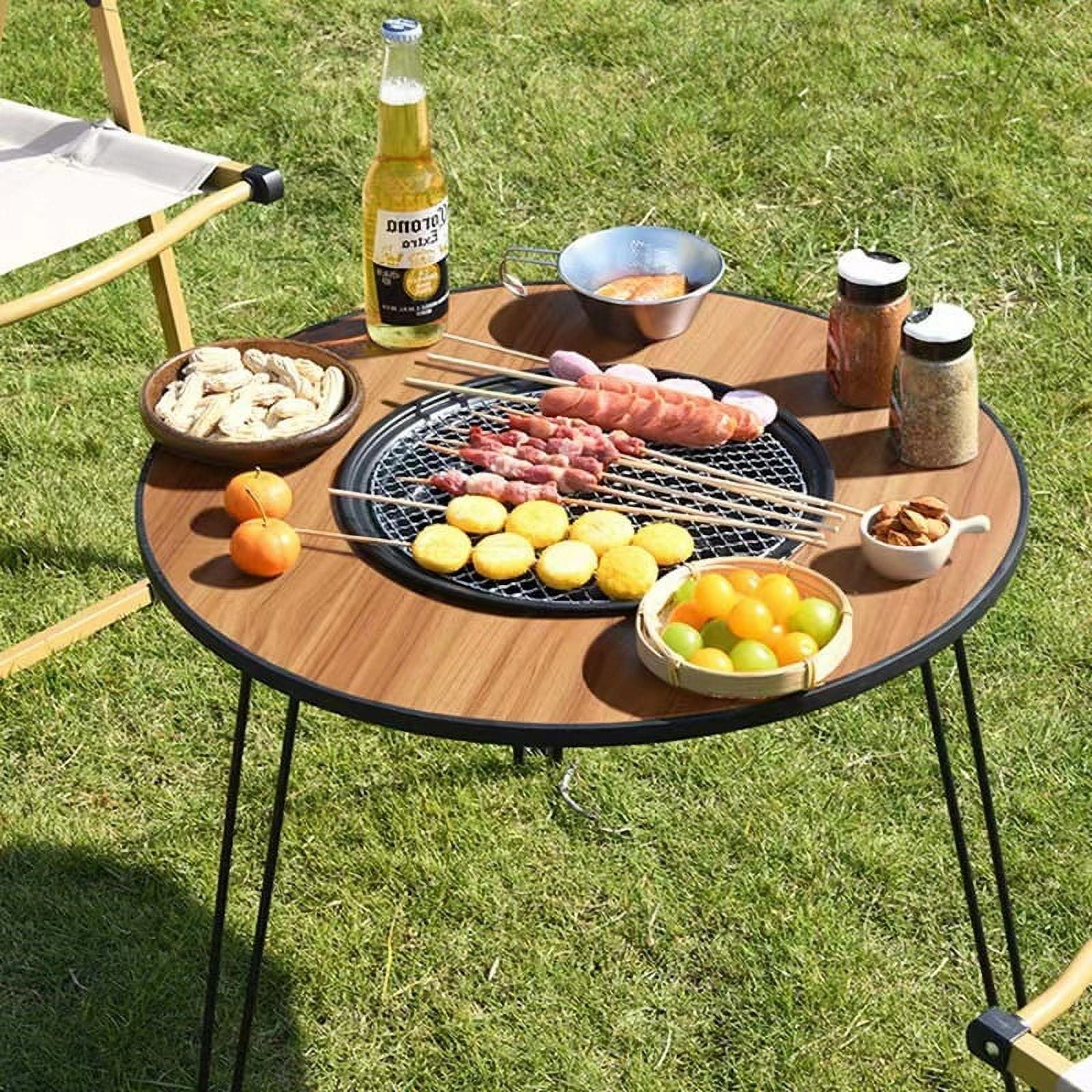 Portable Folding Camping Grill Table - Iron BBQ Fire Pit with Charcoal Mesh for Outdoor Picnics ...