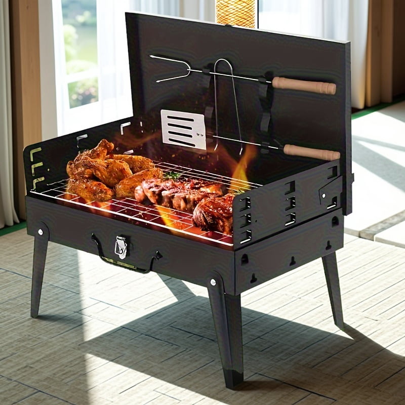 Portable Folding Charcoal BBQ Grill, Compact Cast Iron Grill for ...
