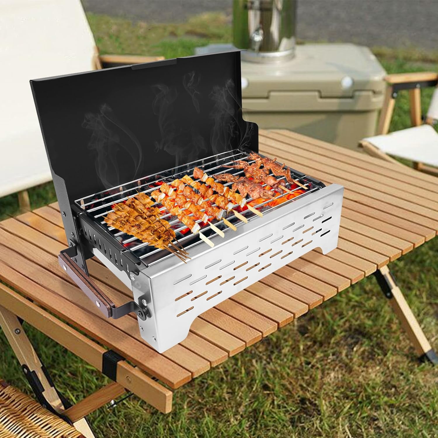 Portable Folding Charcoal Grill - Compact Table Top BBQ Grill for Outdoor Cooking, Camping ...
