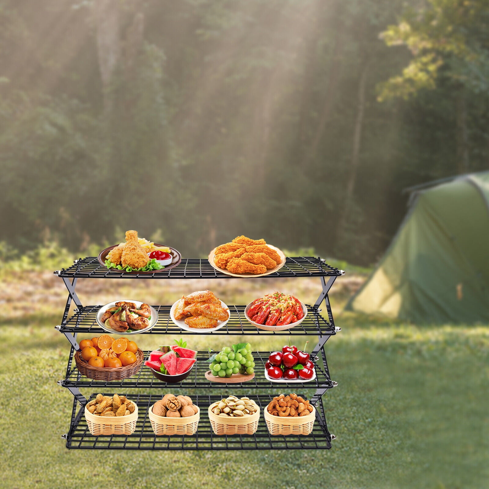 Portable Folding Cooking Storage Rack Camping Kitchen Shelf Picnic ...