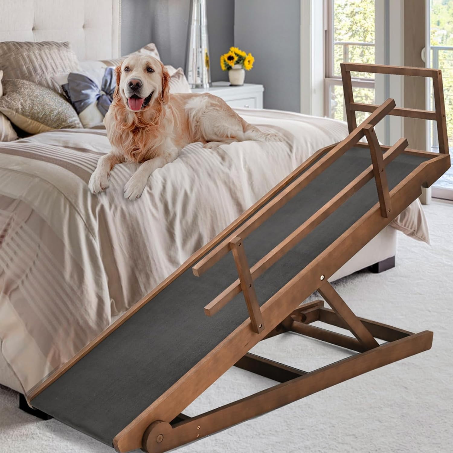 Portable Folding Dog Ramp, Rubber Mat with High Traction, Natural Wood ...