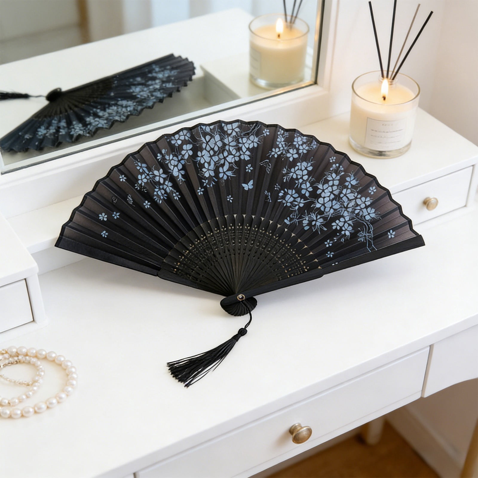 Portable Folding Fan, Classical Antique Silk Folding Fan with Bamboo ...