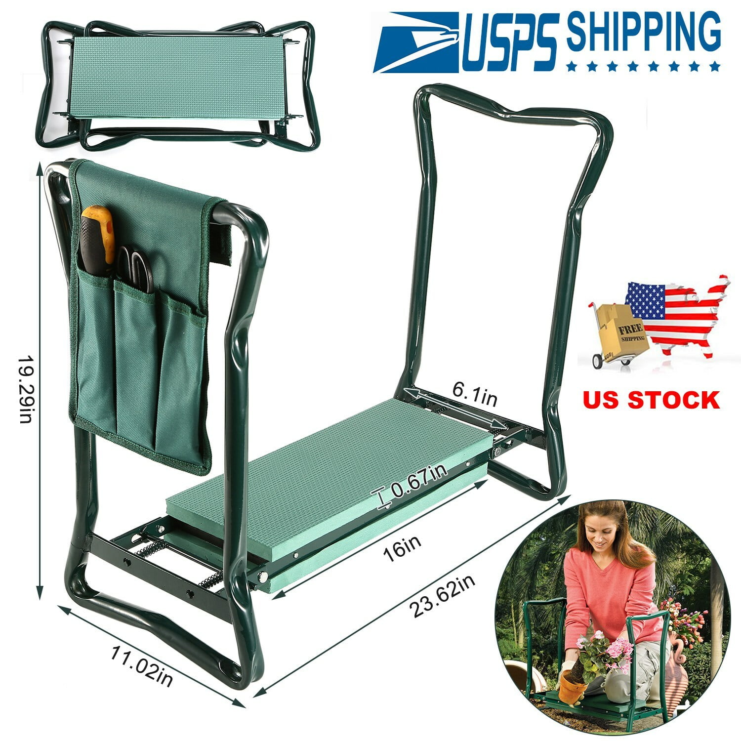 Portable Folding Garden Kneeler Seat with EVA Bench Kneeling Pad and Tool Pouch - Walmart.com