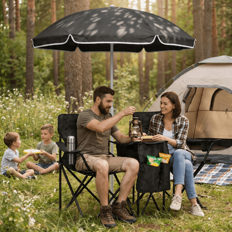 Portable Folding Picnic Chair Set with Umbrella,2-Person Outdoor ...