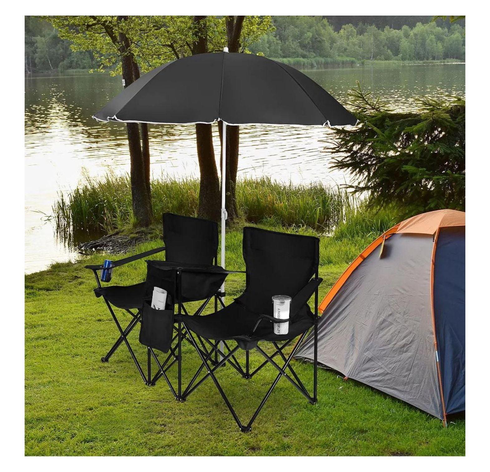 Portable Folding Picnic Double Chair With Removable Umbrella - Walmart.com