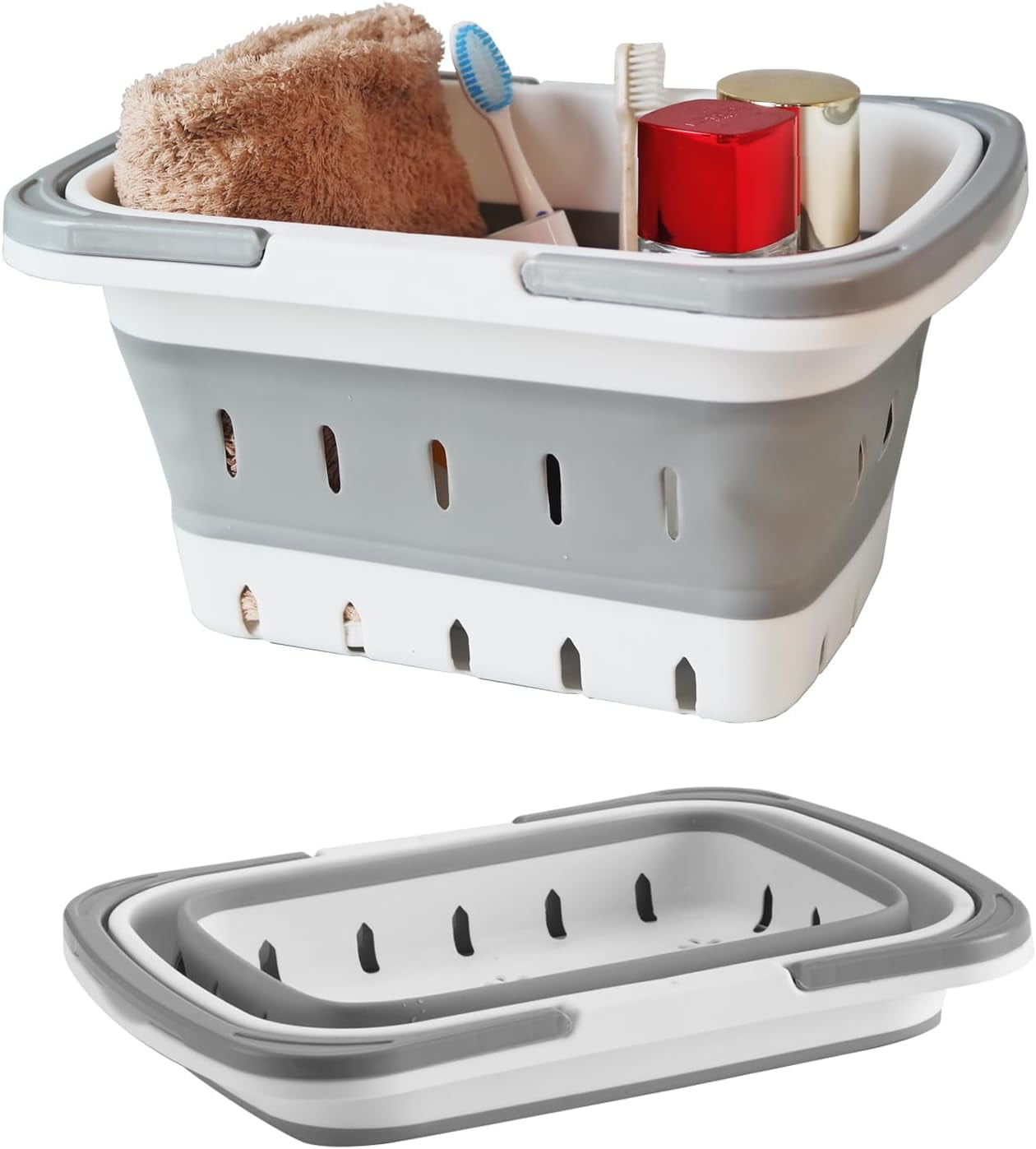 Portable Folding Plastic Bath Caddy with Handle, Perforated, Travel ...