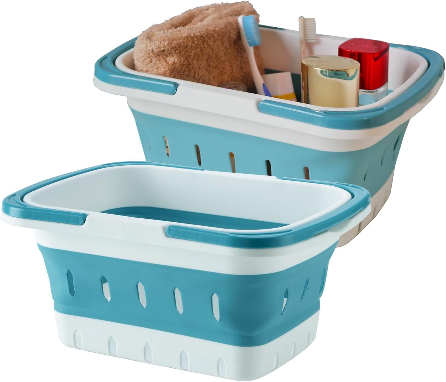 Portable Folding Plastic Bath Caddy with Handle, Perforated, Travel ...