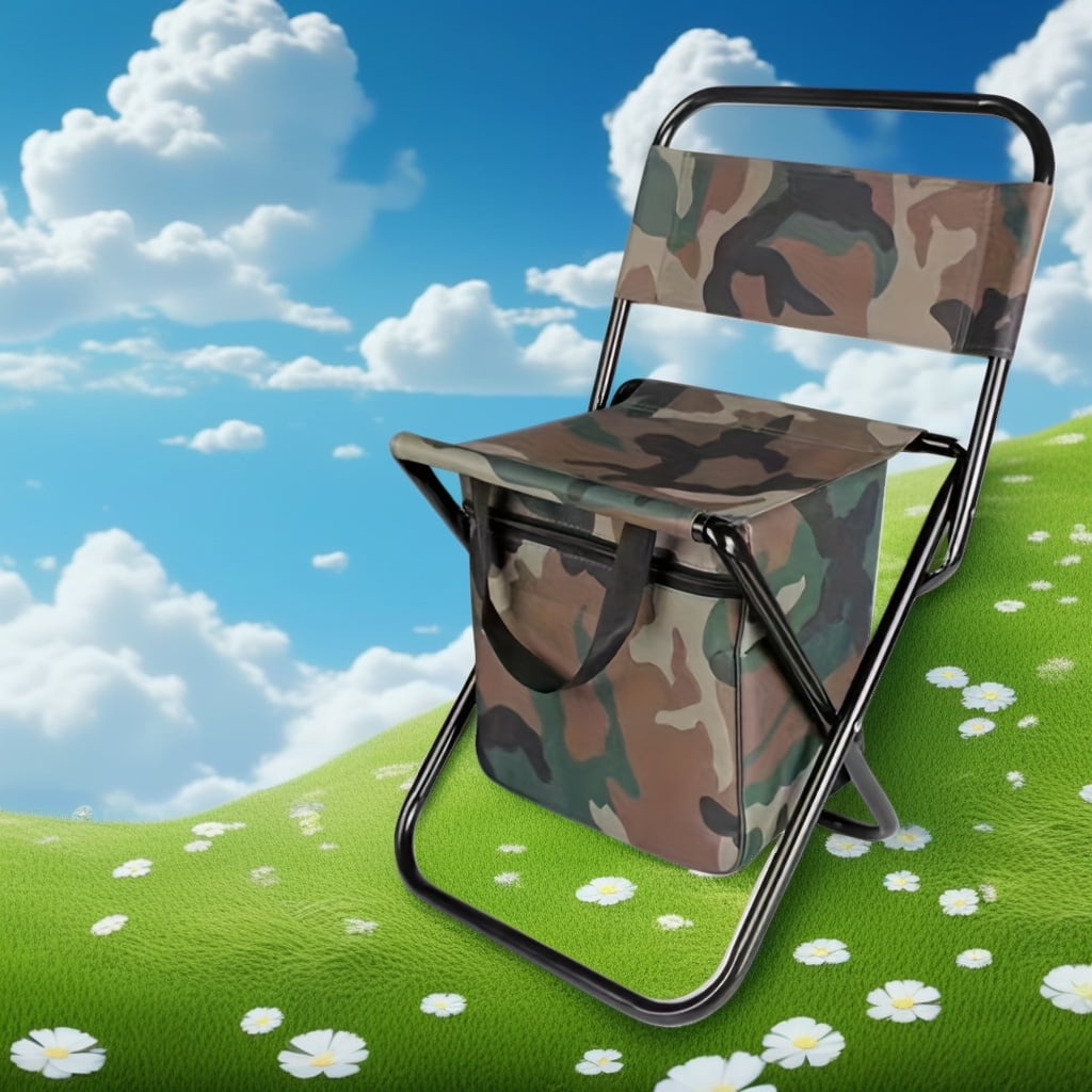 Portable Folding Stool with Cooler Bag - Sturdy Steel Frame, Design ...