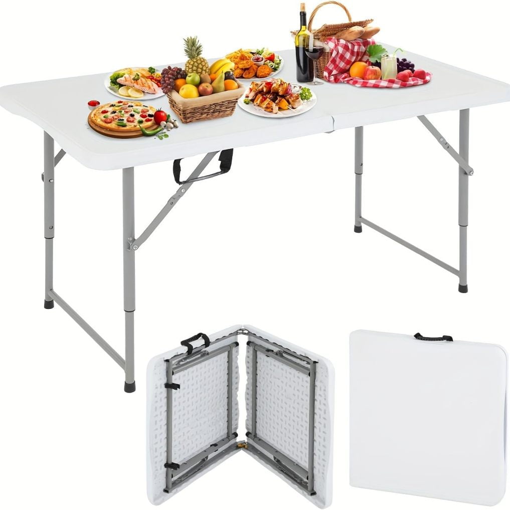 Portable Folding Table 4ft Heavy Duty Plastic Foldable Table Adjustable ...