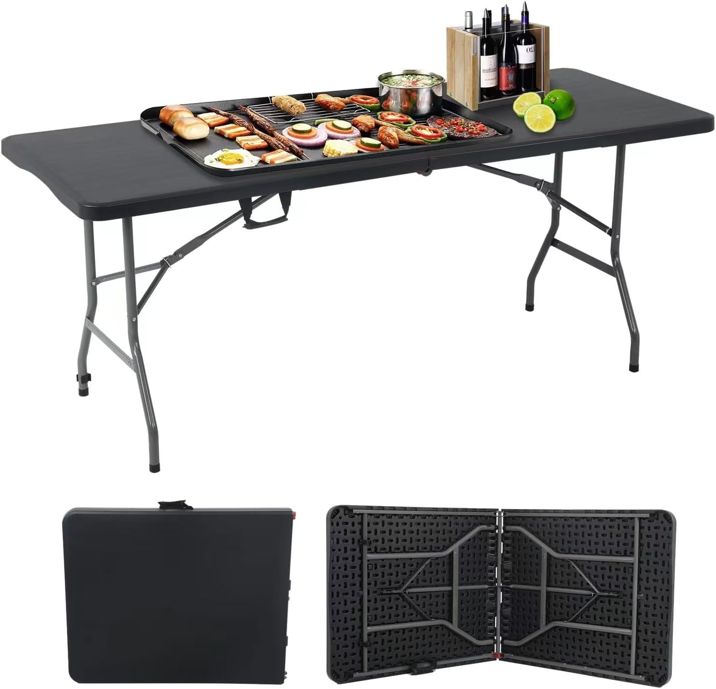 Portable Folding Table 6ft Heavy Duty Plastic Foldable Table with ...