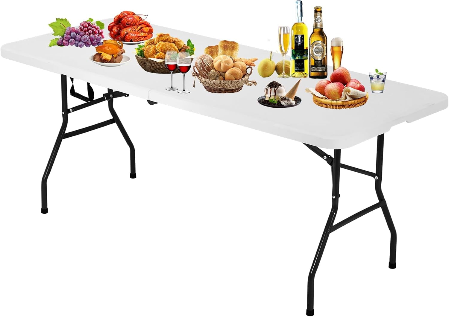 Portable Folding Table 6ft Heavy Duty Plastic Foldable Table with ...