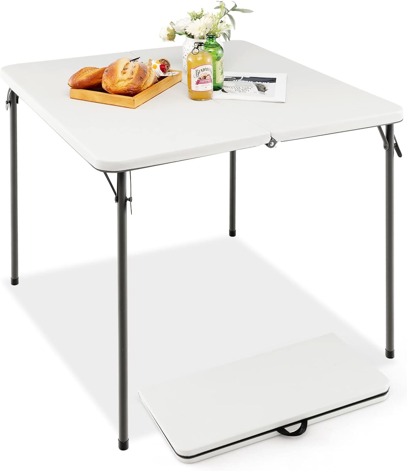Portable Folding Table, Foldable Picnic Table with All-Weather HDPE Tabletop, Metal Frame ...