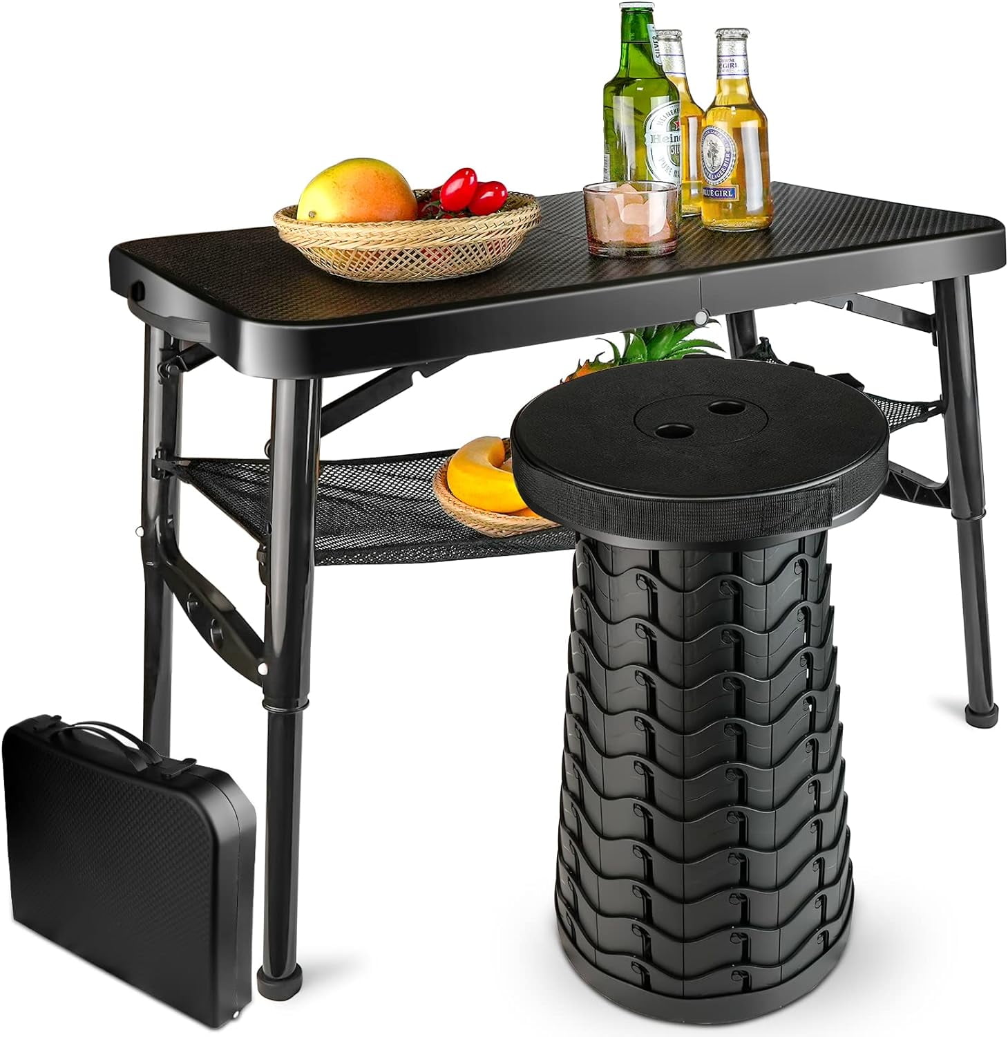 Portable Folding Table and Stool Set, Lightweight Foldable Table ...