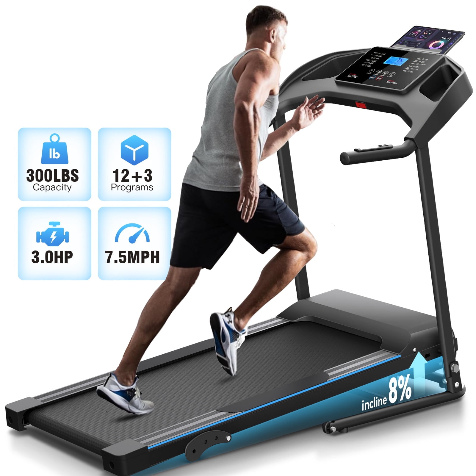 Portable Folding Treadmill, 3.0 HP Foldable Compact Treadmill for Home ...