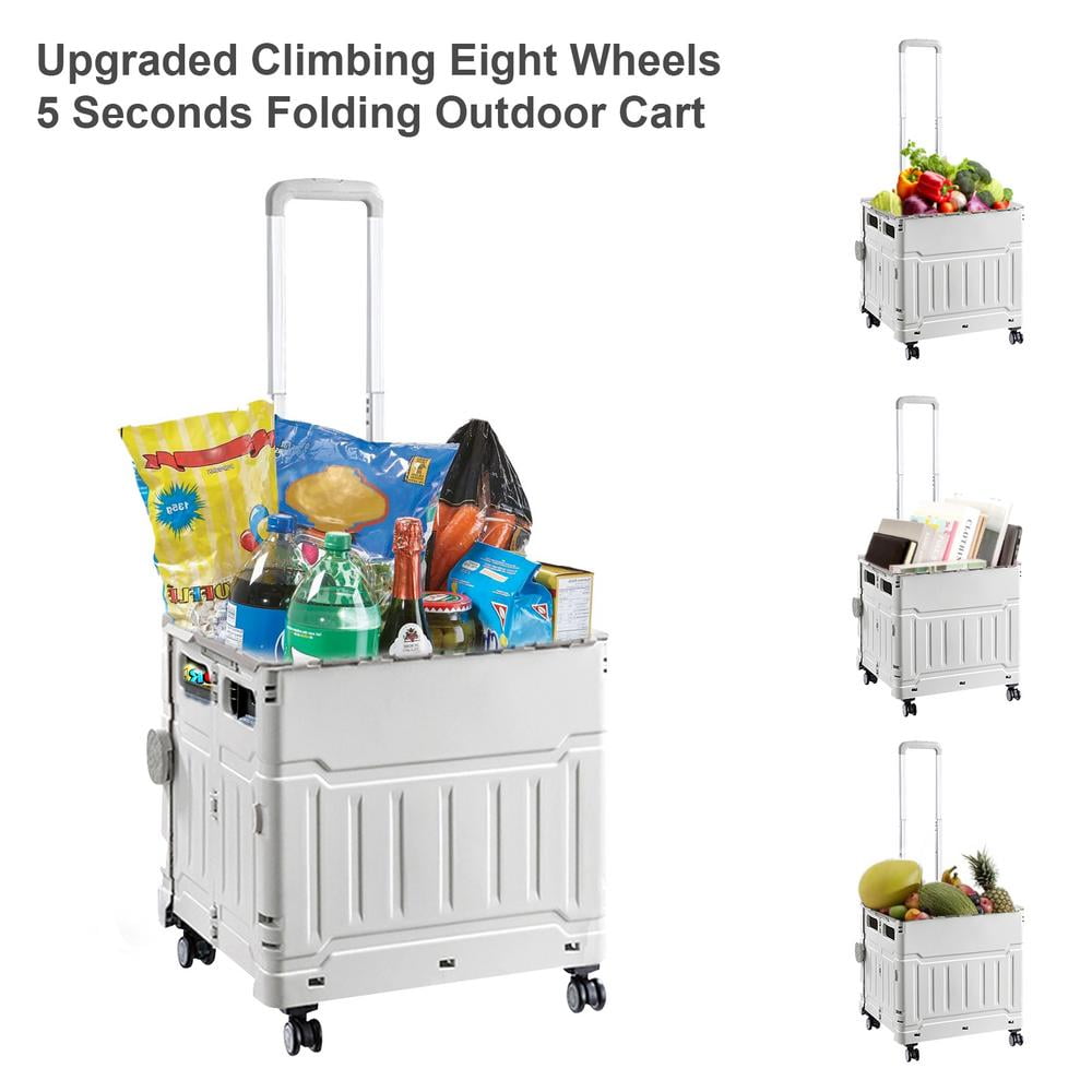 Portable Folding Utility Cart with Lid，Crate on Wheels Portable Rolling ...