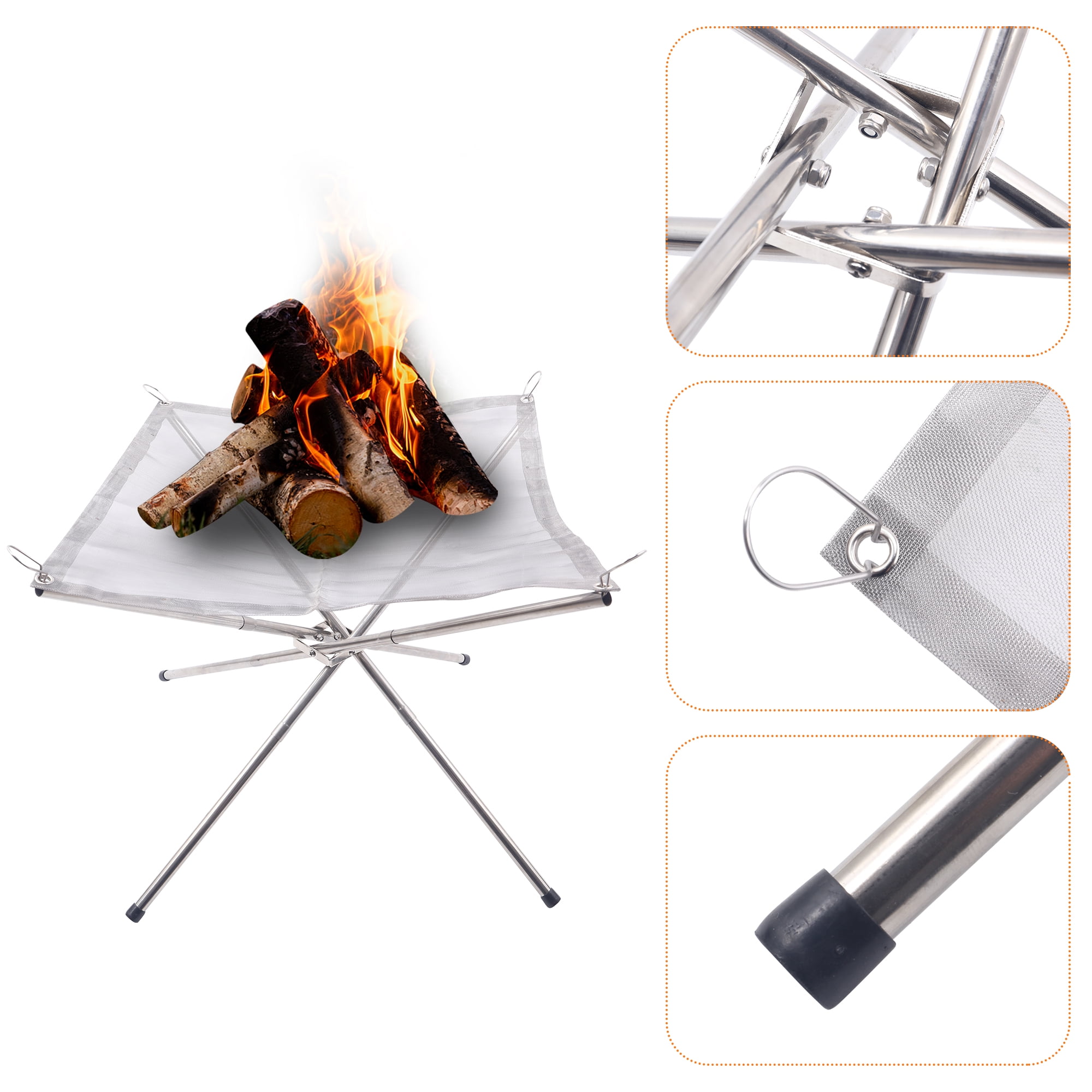 Portable Folding Wood Burning Rack Fire Pit Bonfire Mesh Stand Stove ...