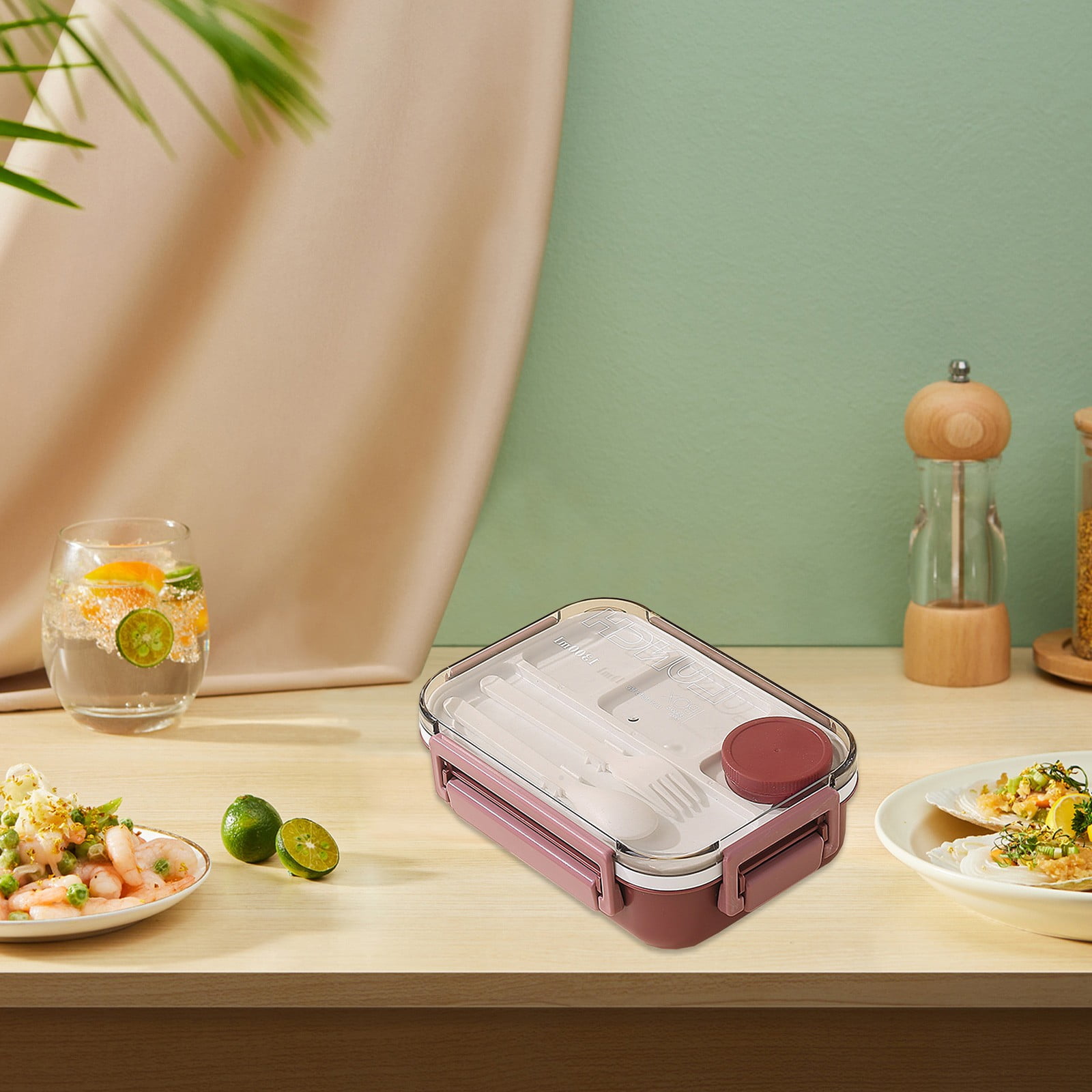 Portable Food Container, 4-Compartment Plastic Tray, Microwaveable ...