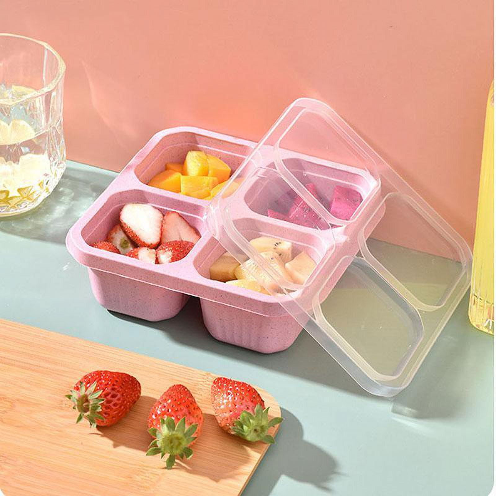 Portable Food Storage Box, 3/4 Counts 4 Grid Lunch Box with Lid, Bento ...