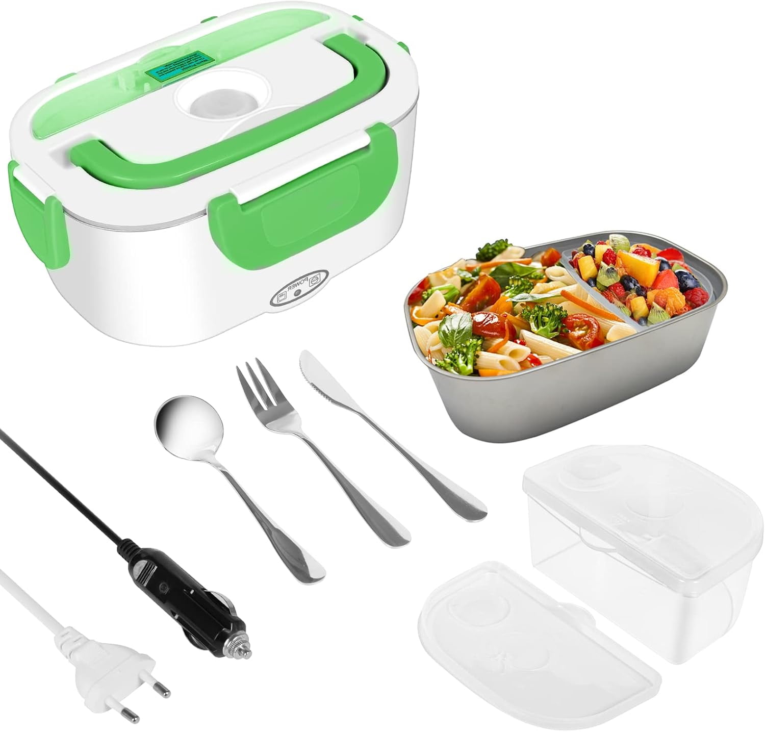 Portable Food Warmer, Electric Lunch Box 1.5L Main Compartment 0.45L ...