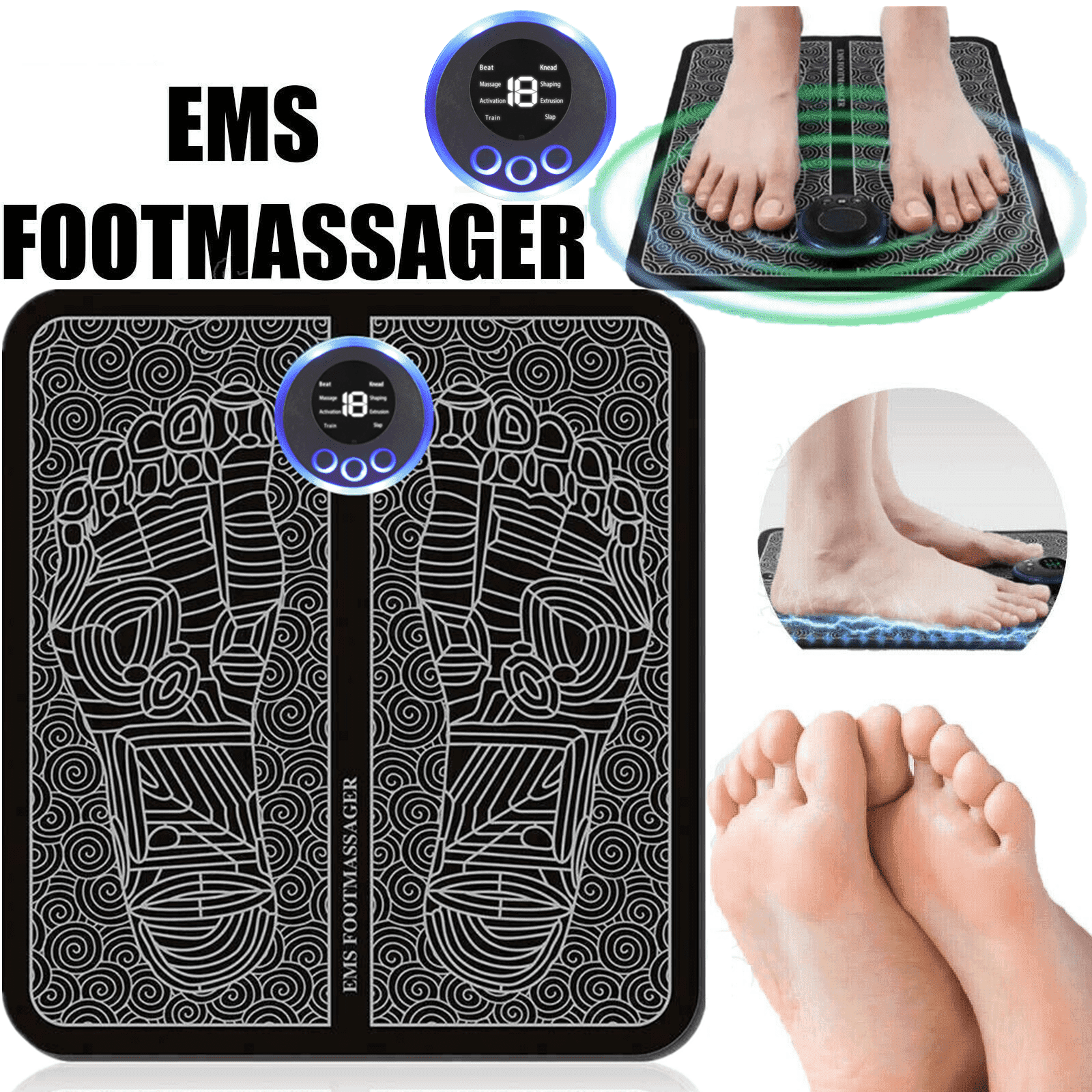 Portable Electrical Foot Massager Pad, 19 Level Muscle Stimulator Mat ...