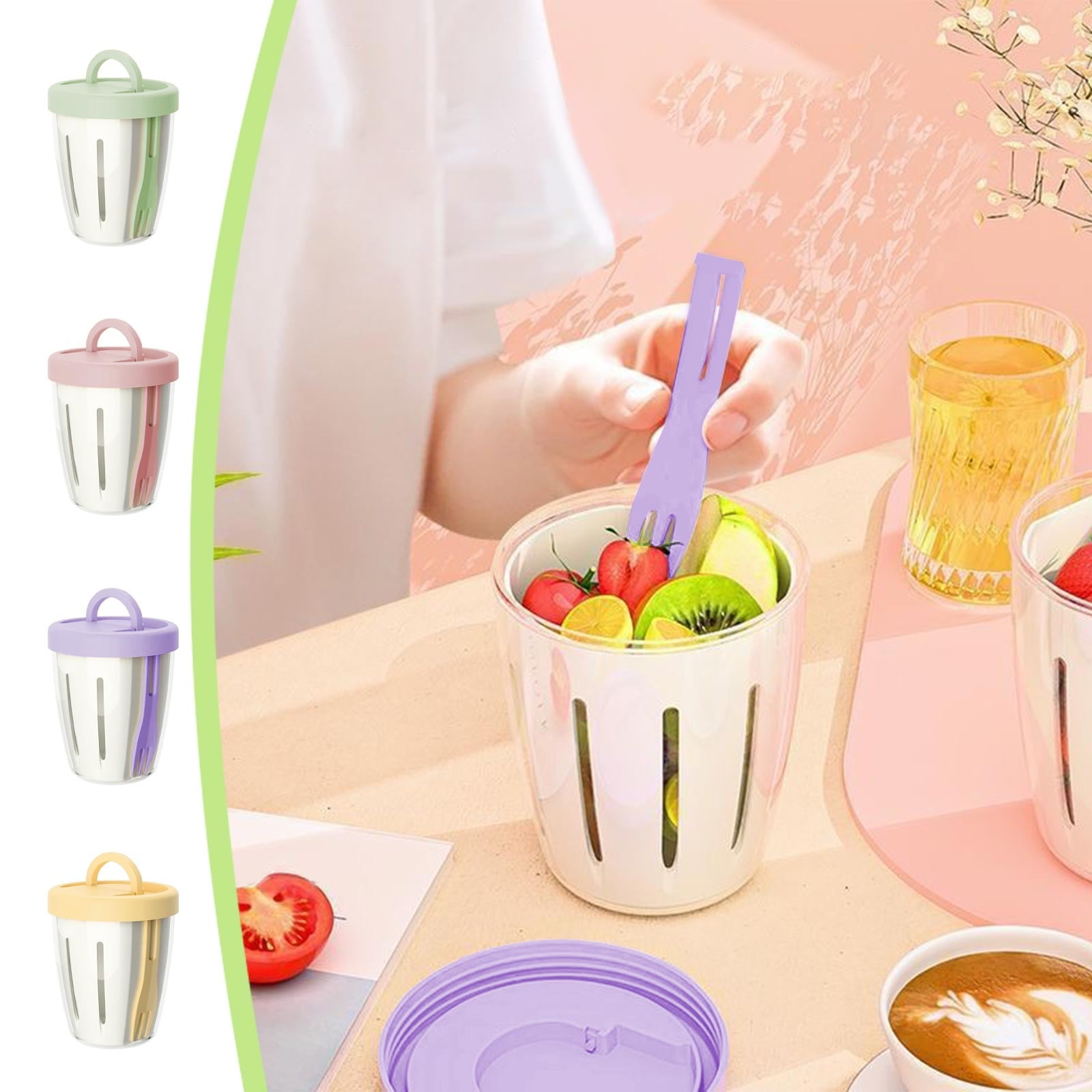 Portable Fruit Salad Cup | Double Drain Oatmeal Cup with Integrated ...