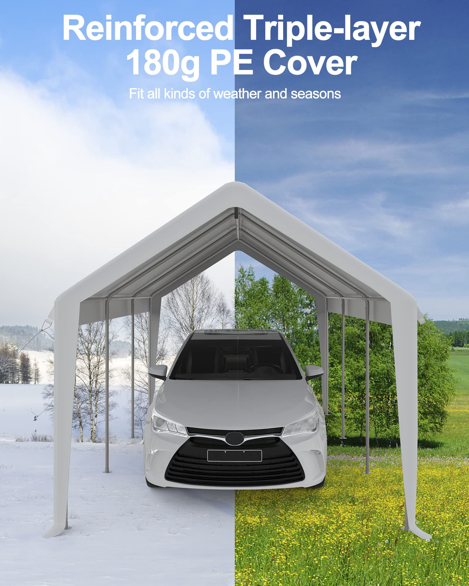 Portable Garage 10'x20' Heavy Duty Steel Canopy Height Adjustable with ...