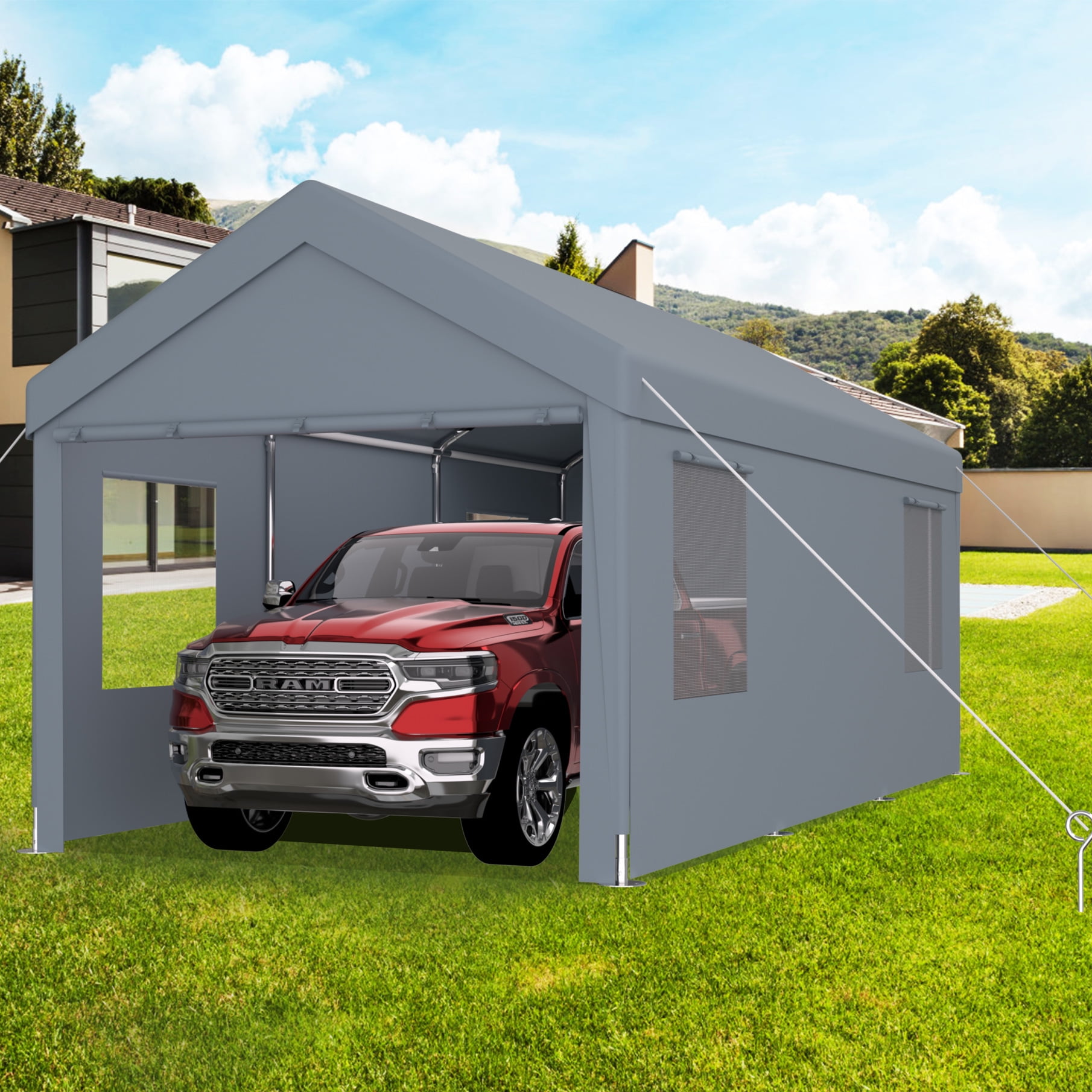Portable Garage, 12' x 20' Carport Car Tent Car Canopy with 2 Roll-up ...