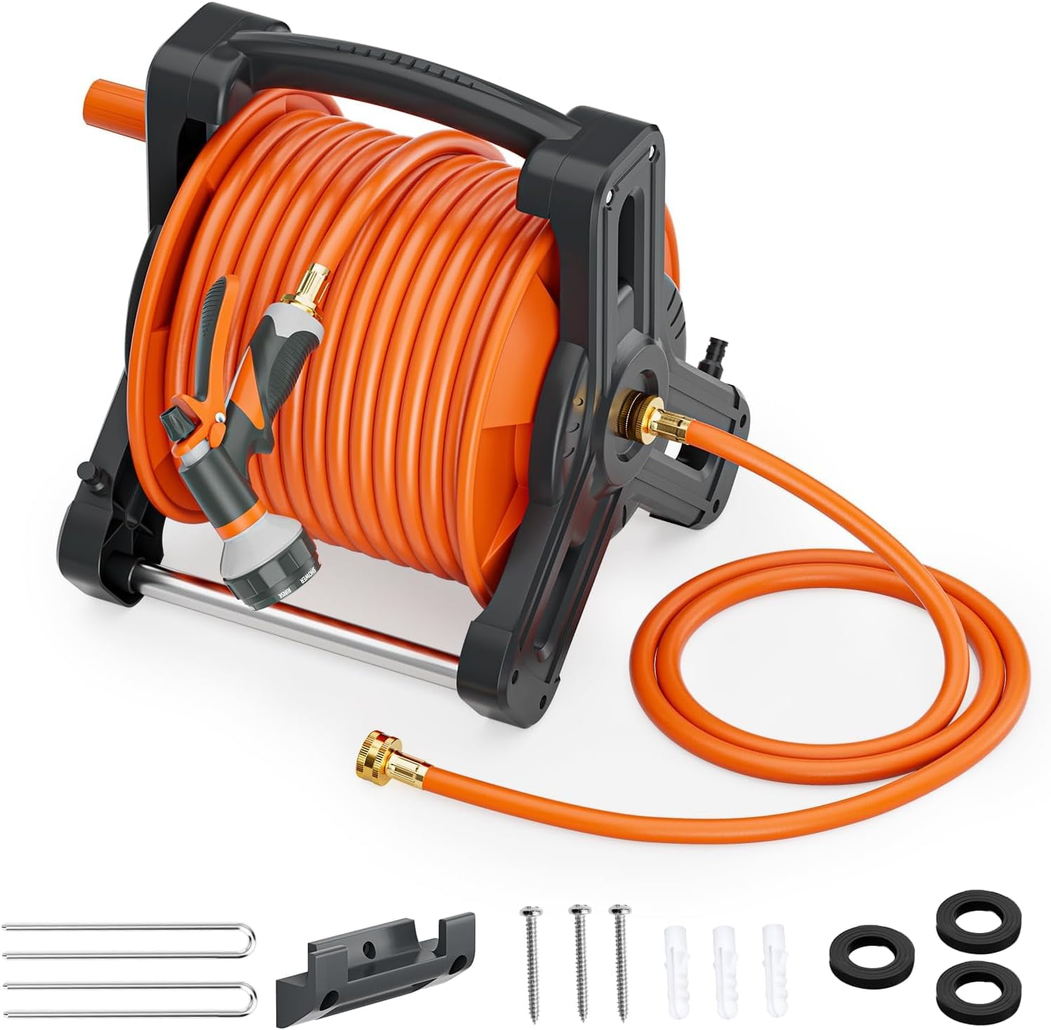 Portable Garden Hose Reel With 76ft Hose +6.5ft, Wall Mount Lightweight ...