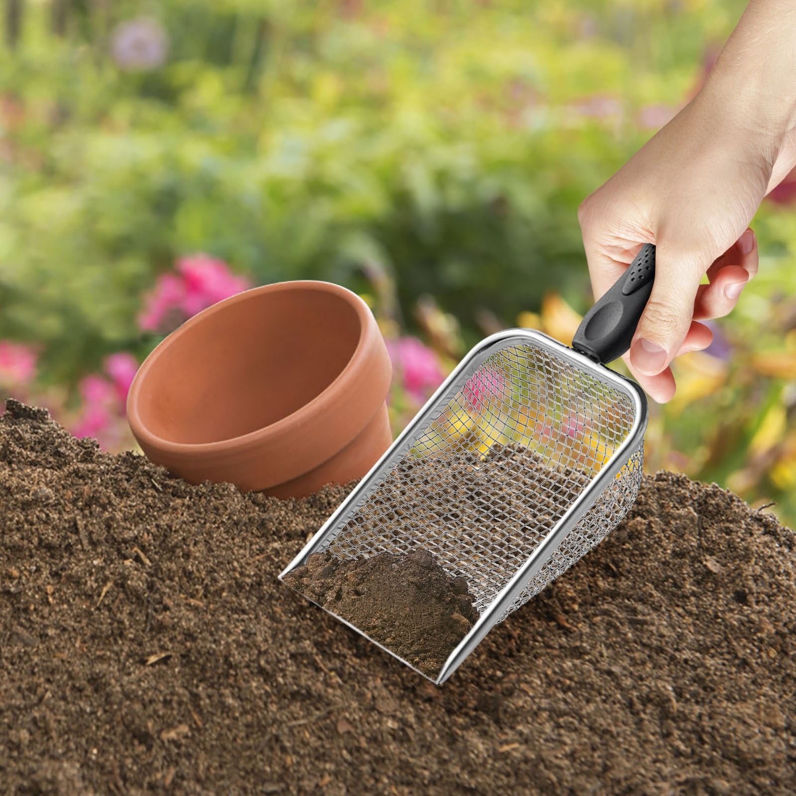 Portable Garden earth strainer, Stainless Steel Garden Sieve with ...