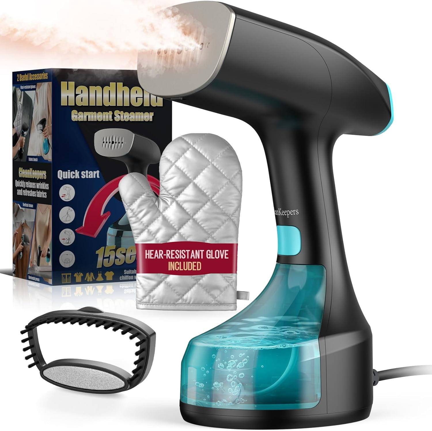 Portable Garment Steamer 1900W with 3 Steam Settings, 300ml Large ...