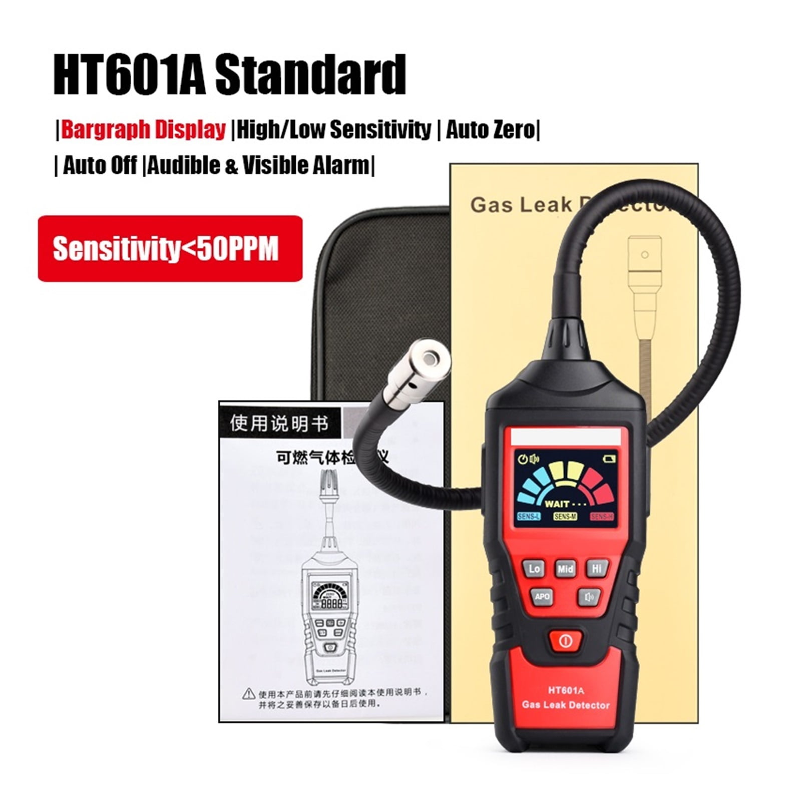 Portable Gas Detector, CO Hexane Methane Gas Leak Detector Combustible ...