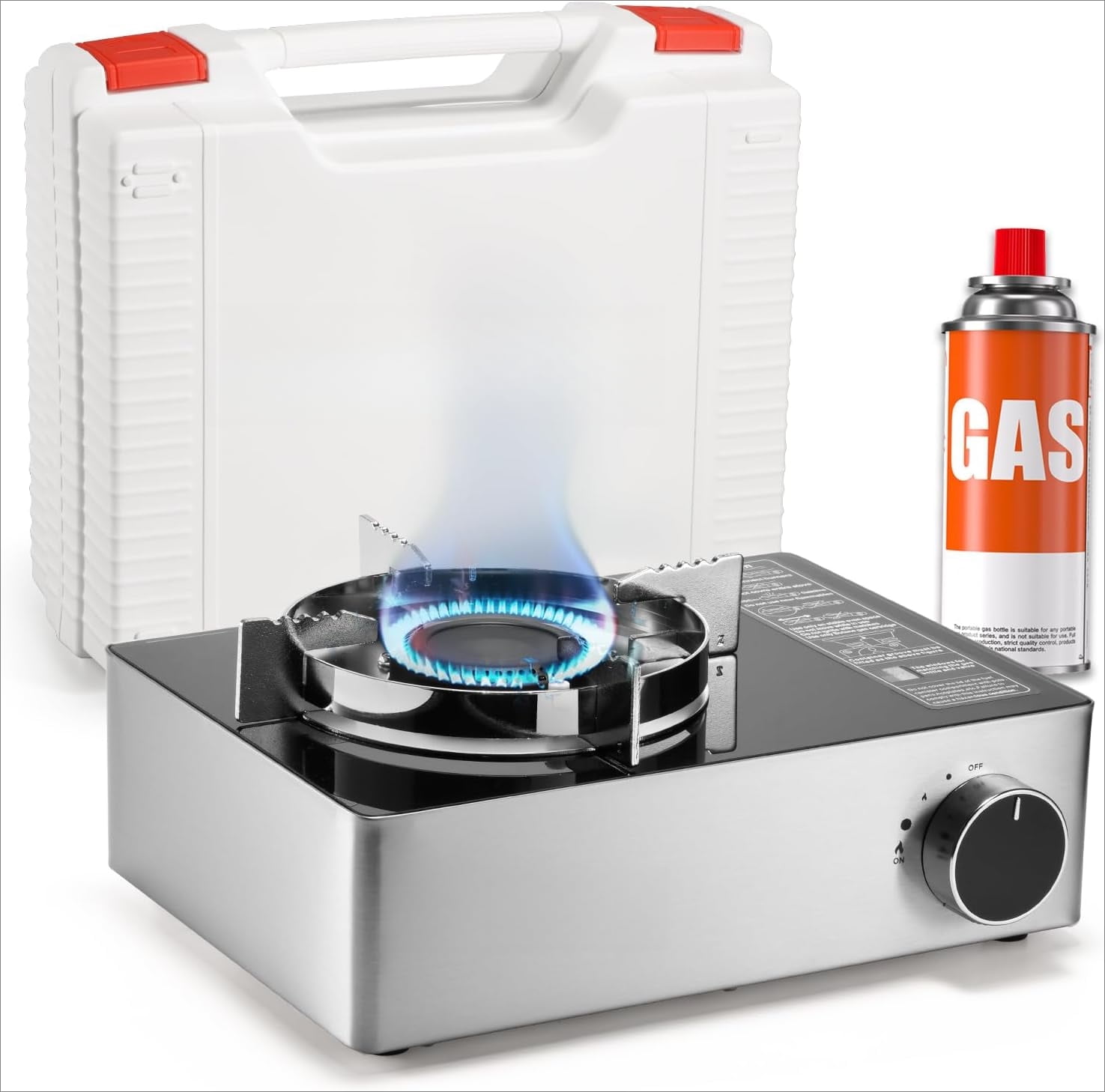 Portable Gas Stove with Case, 12000 BTU Butane Stove with Wind Guard ...