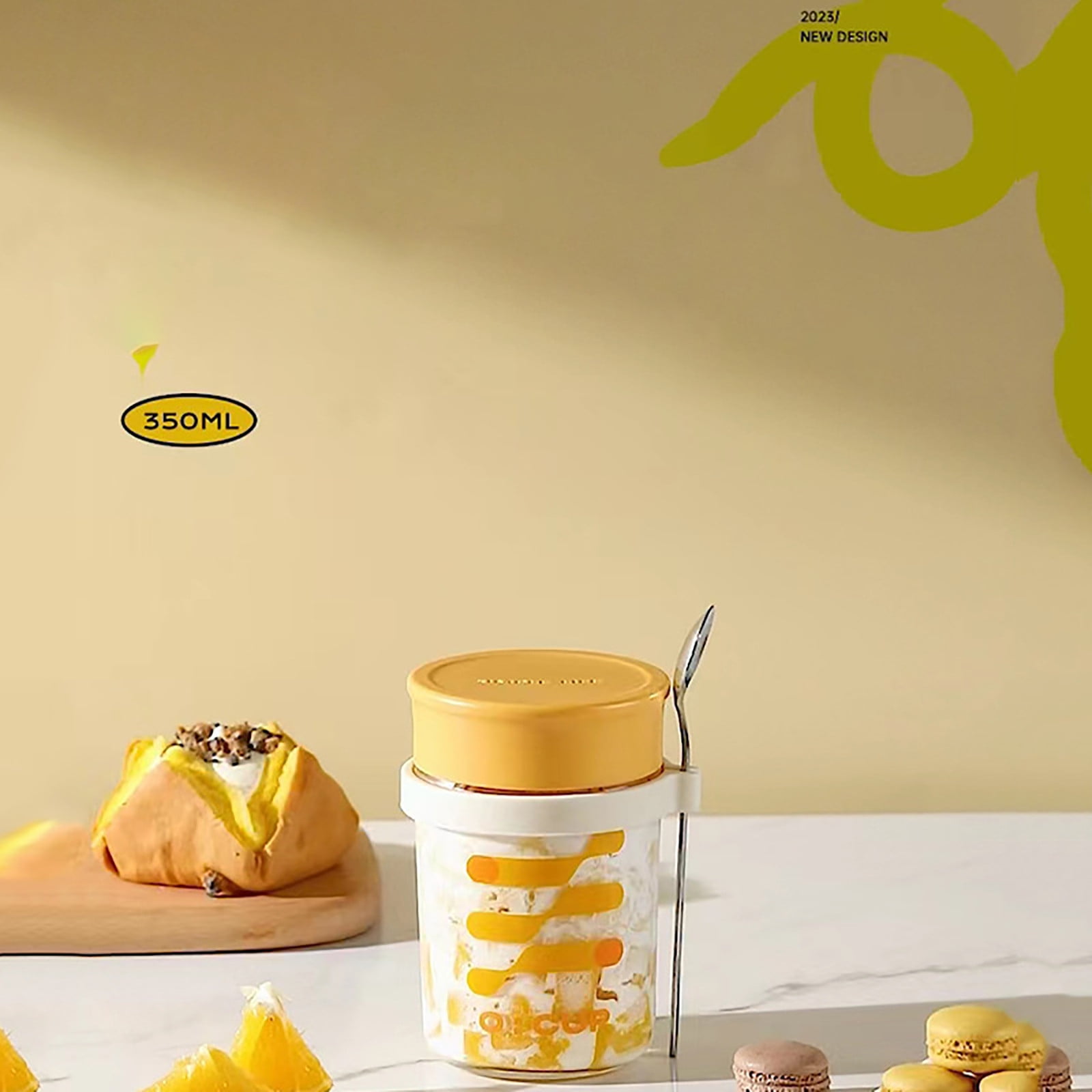 Portable Graduated Breakfast Glass Jar, 300ml Coffee and Oatmeal Cup ...