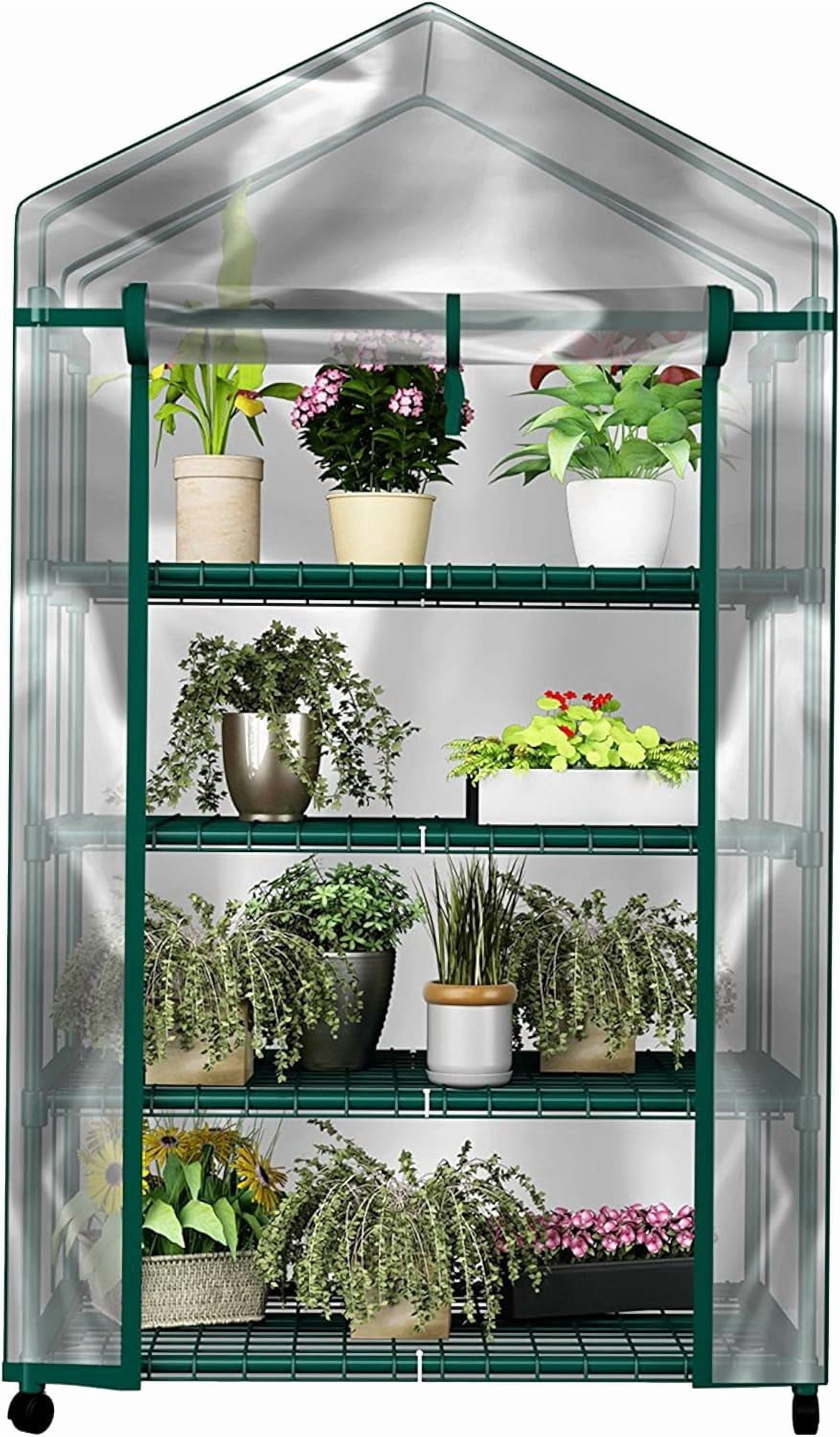 Portable Greenhouse with Locking Wheels and PVC Cover, 4 Tier Mini ...