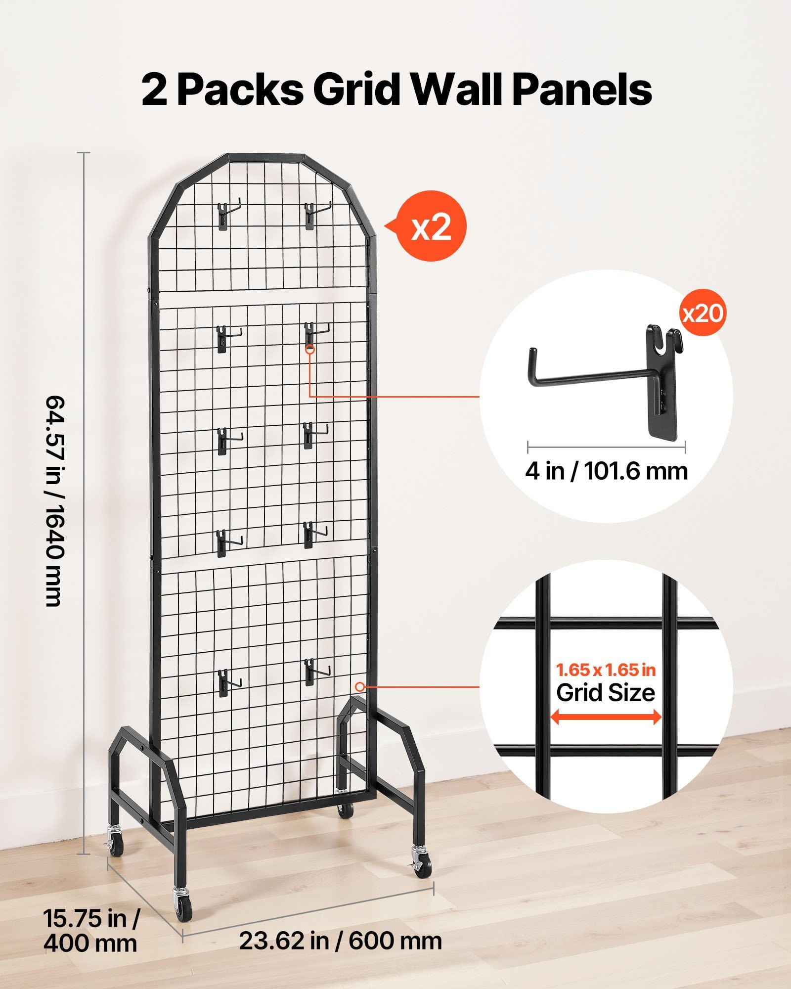 Portable Gridwall Panel Set - 2 Black Wire Grids (1.9' x 5.4') on ...