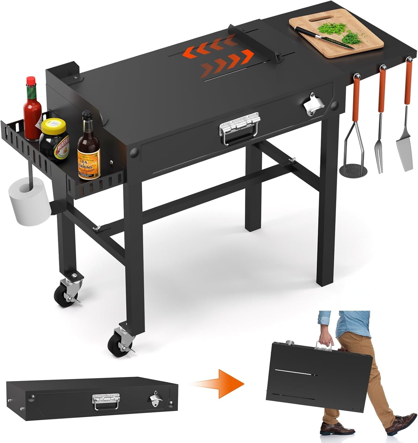 Portable Grill Table for Blackstone Griddle, 31" W x 17" D Folding ...