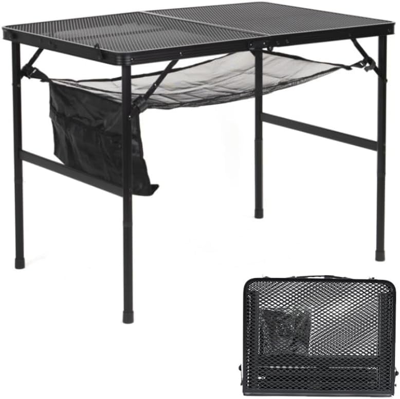 Portable Grill Table, Camping Table with Mesh Desktop, Lightweight ...