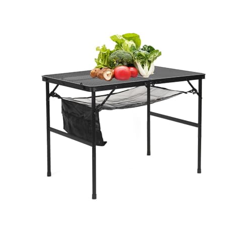 Portable Grill Table, Camping Table with Mesh Desktop, Lightweight ...