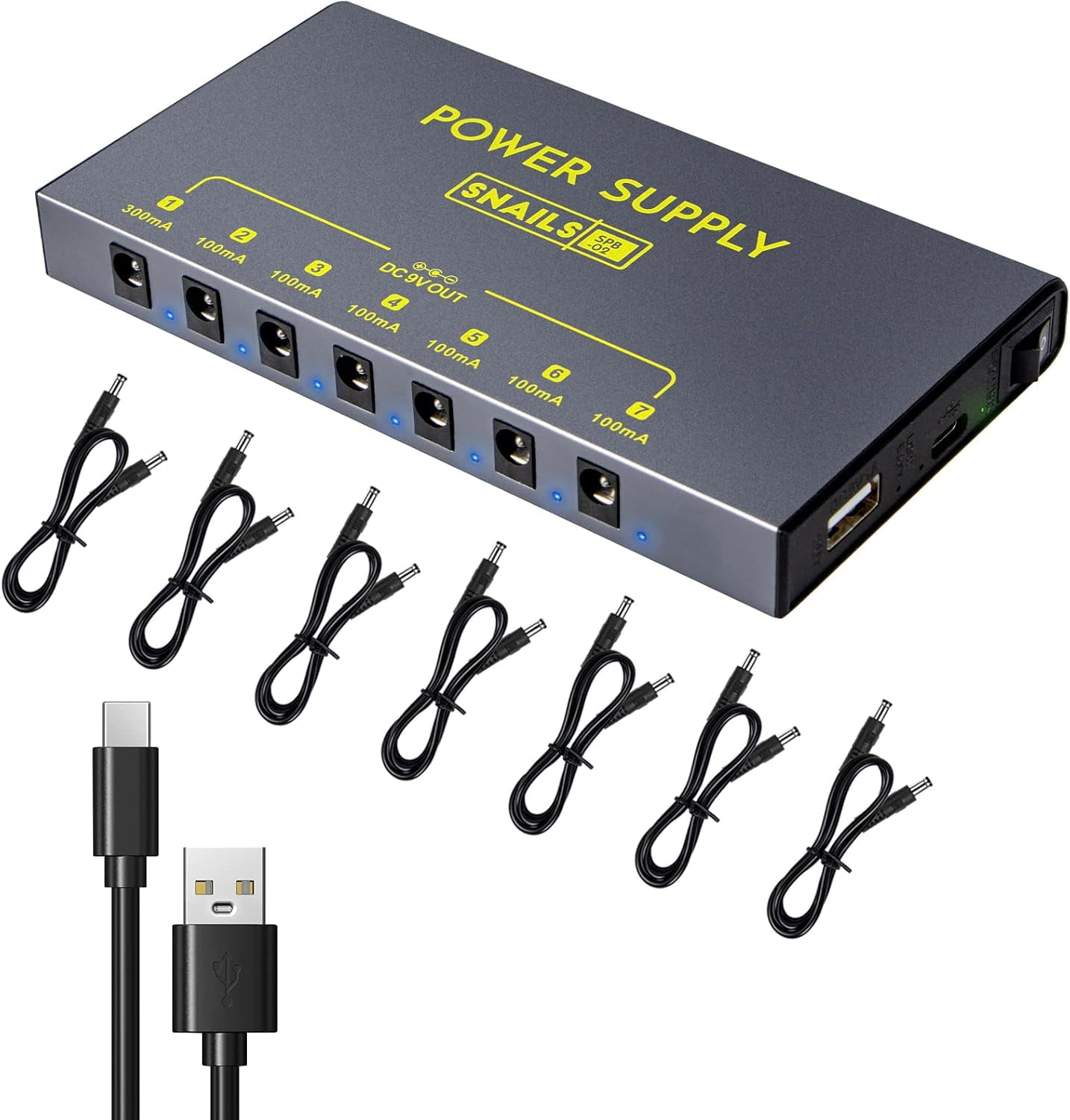 Portable Guitar Pedal Power Supply 7 Isolated DC Output, Built-in 3.7V ...
