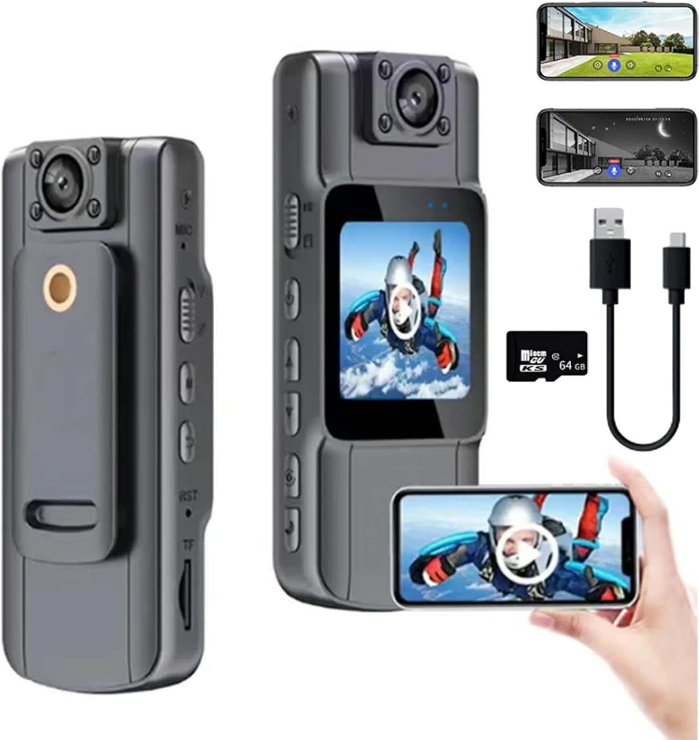 Portable HD Action Camera, 1080p mini Wearable Action Camera, Night ...