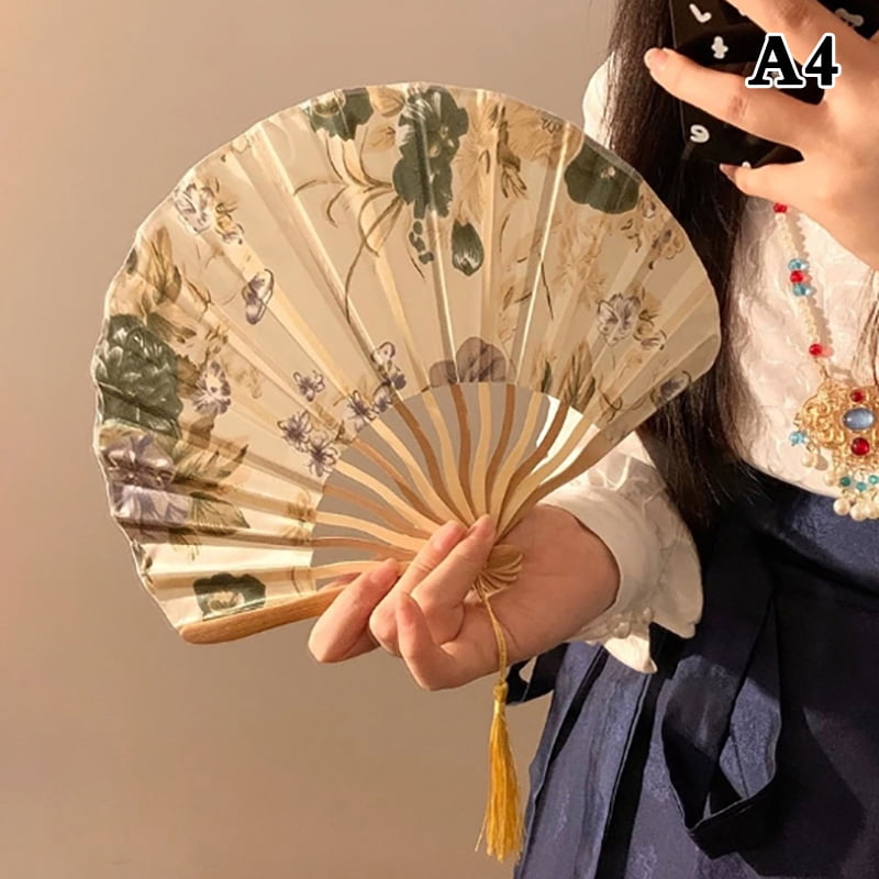 Portable Hand Fold Fan New Chinese Style Dance Props Retro Shell Fan Woman Men Bamboo Wood Silk ...