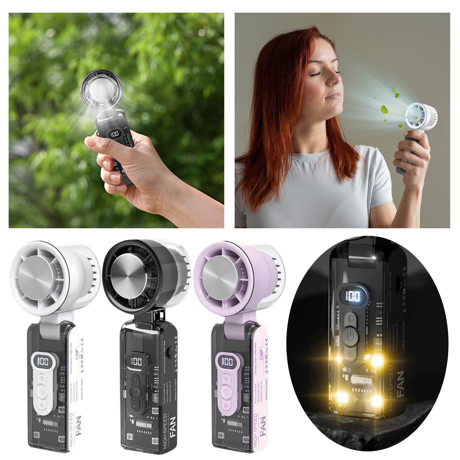 Portable Handheld Fan,3 IN 1 Handheld Turbo Fan,3600mAh Battery ...