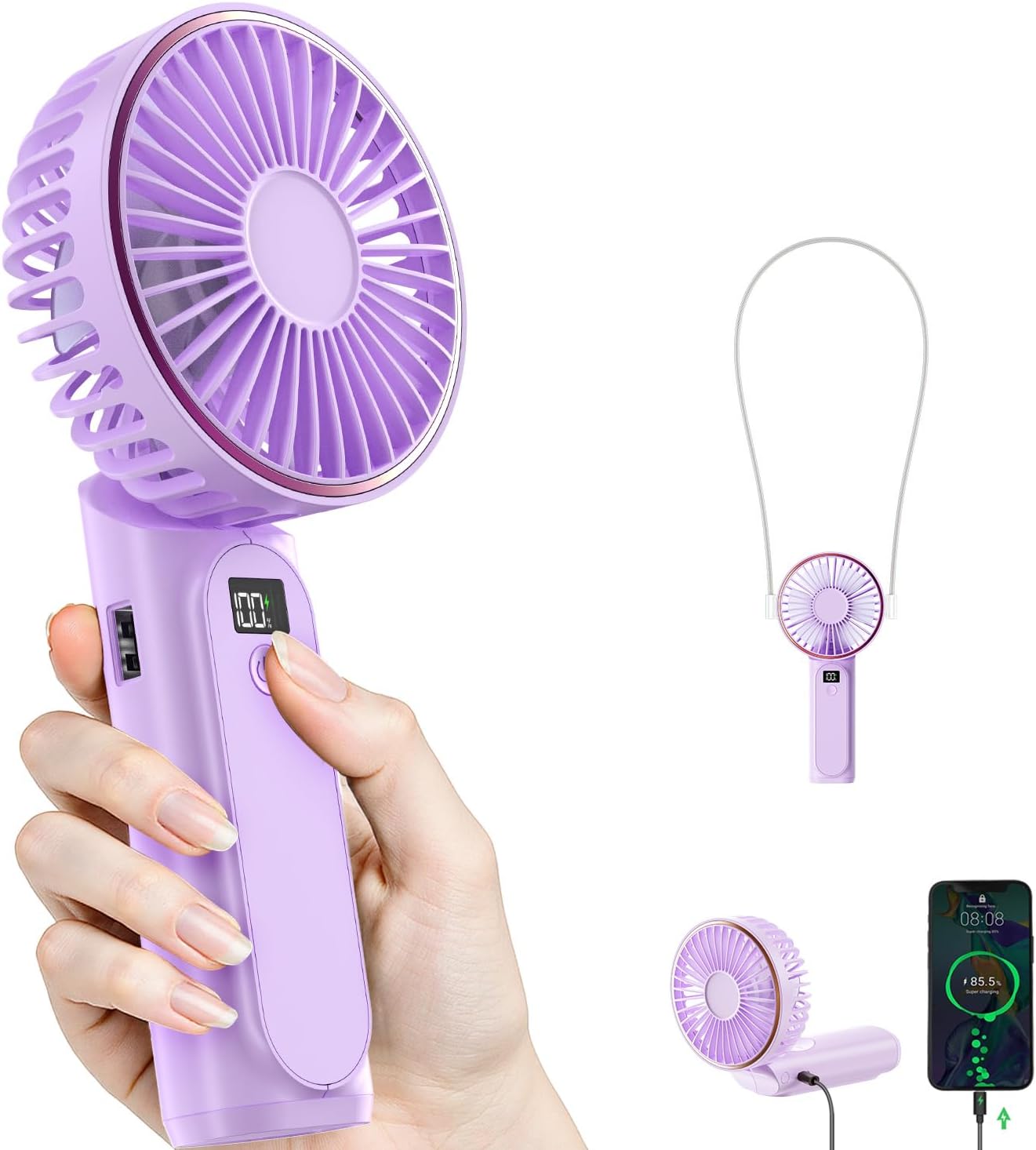 Portable Handheld Fan, 4000mAh, 180 Adjustable, 6 Speed Wind, Display ...