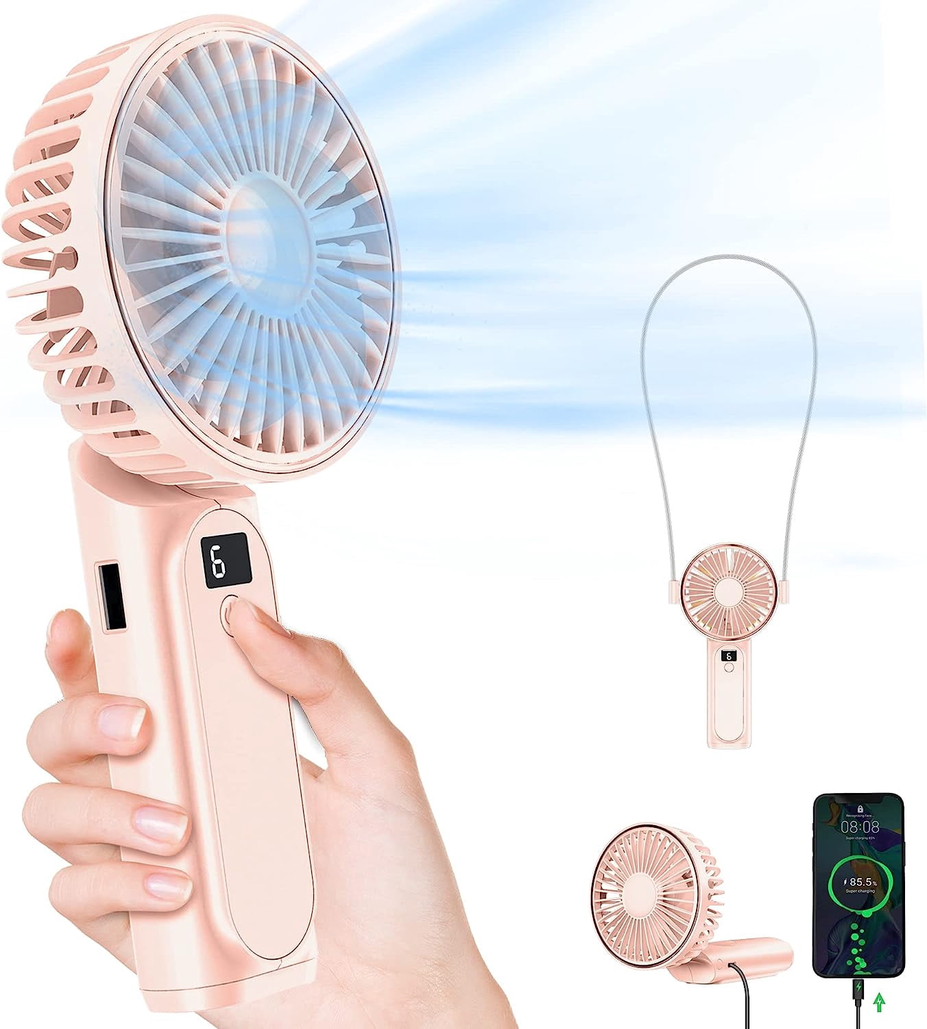 Portable Handheld Fan, Portable Fan Rechargeable, 4000mAh, 180 ...
