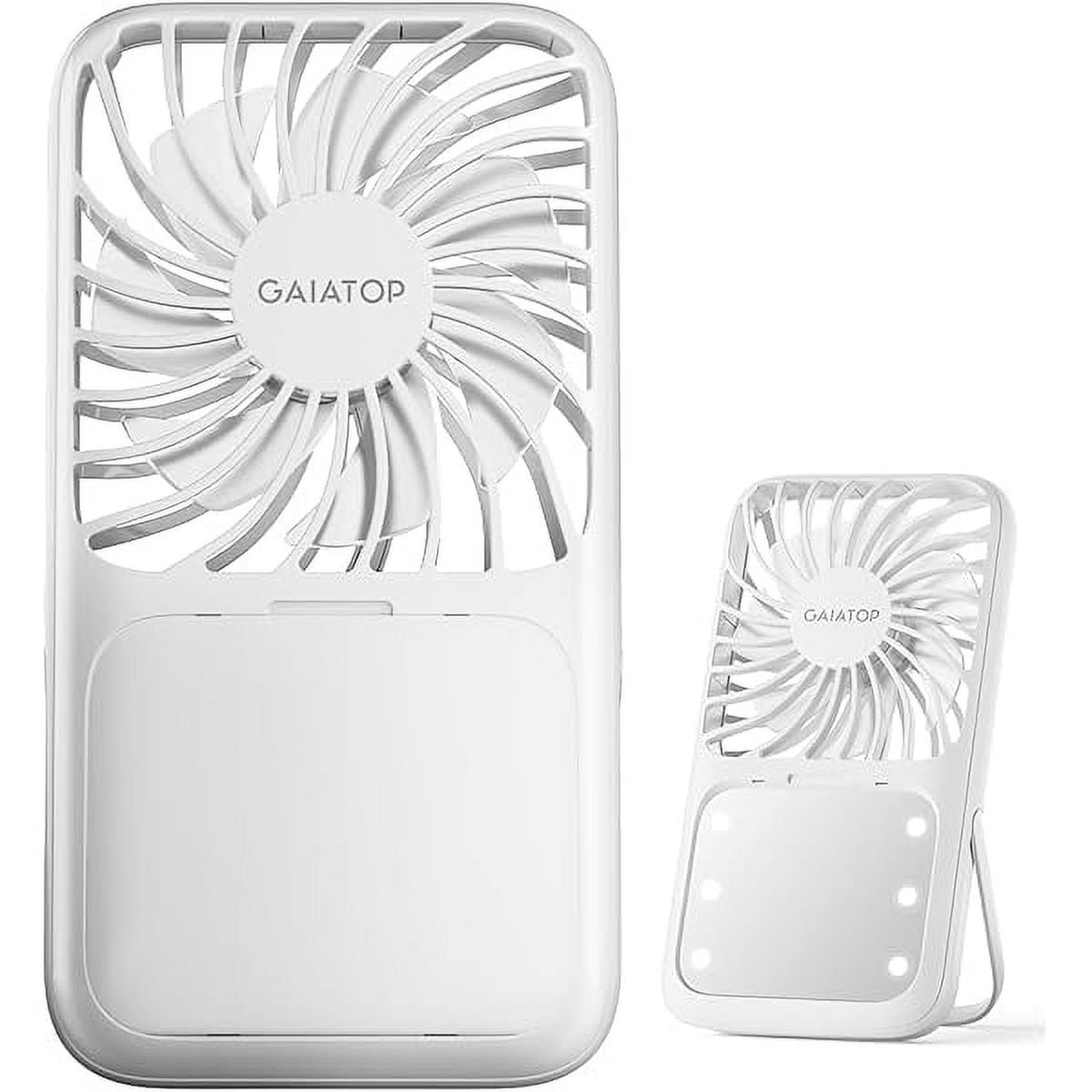 Portable Handheld Fan, Folding Stand for Desktop, 3 Speed LED Makeup ...